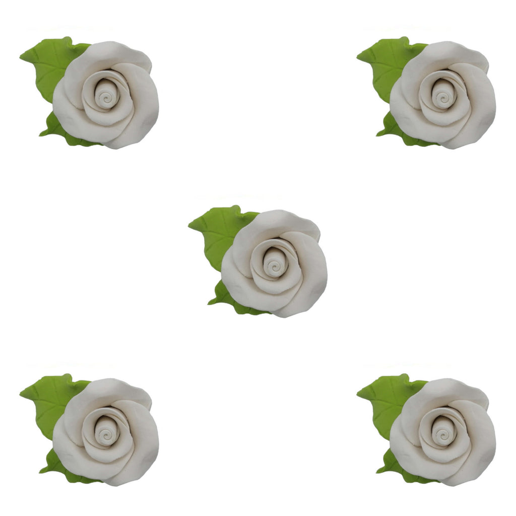 Edible Icing Rose with Leaves 40mm - White 5 Pkt – Build a Birthday NZ