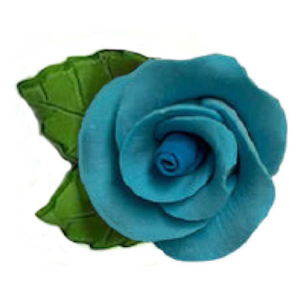Edible Icing Rose with Leaves 40mm - Blue NZ – Build a Birthday NZ