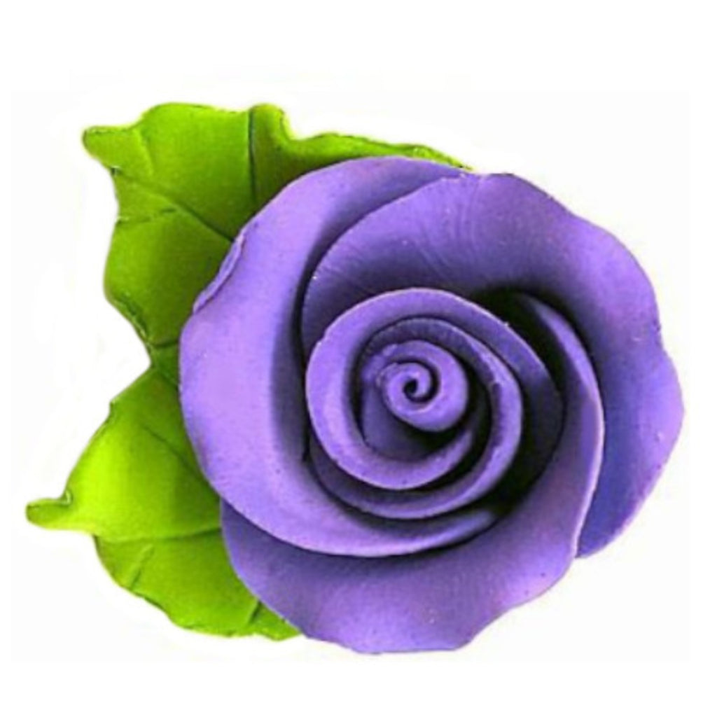 Edible Icing Rose with Leaves 40mm - Purple NZ – Build a Birthday NZ