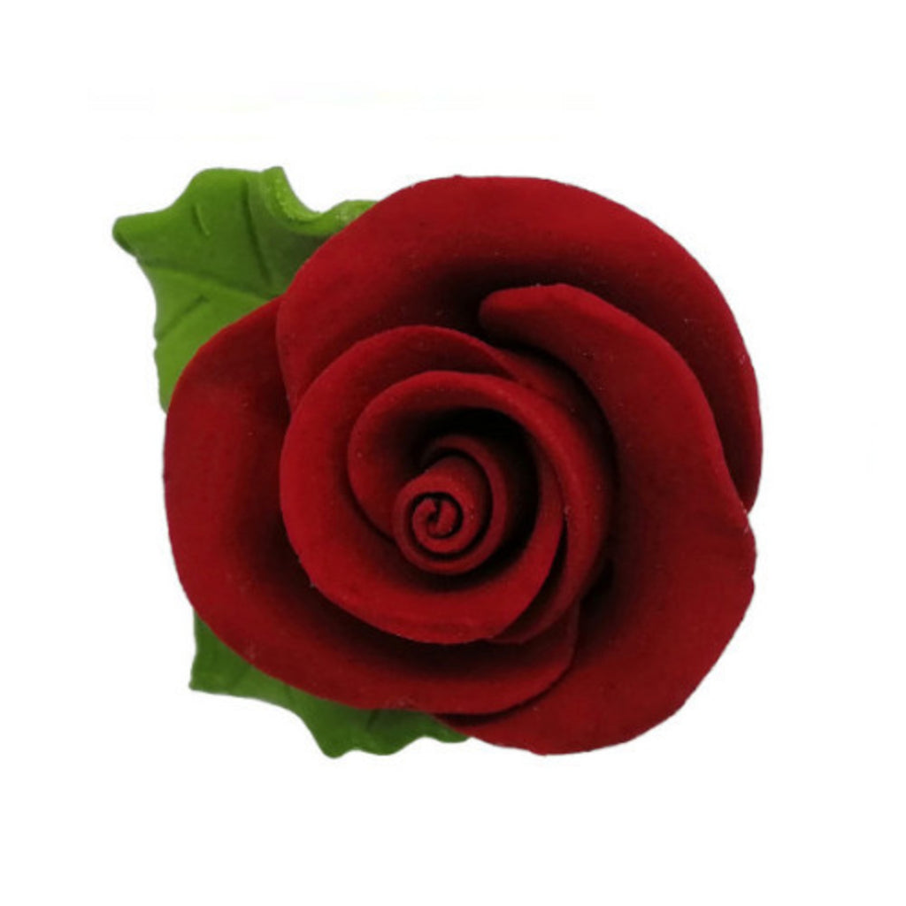Edible Icing Rose with Leaves 40mm - Red – Build a Birthday NZ