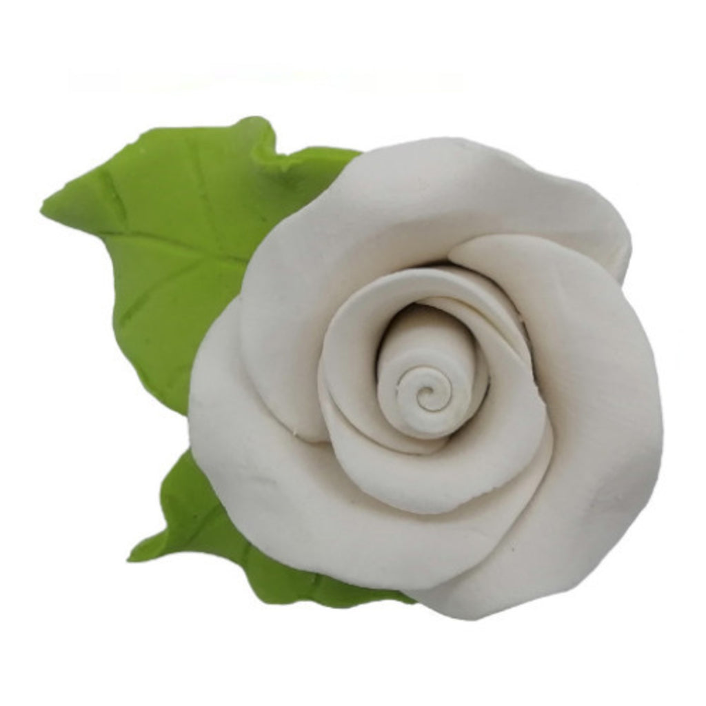 Edible Icing Rose with Leaves 40mm - White NZ – Build a Birthday NZ