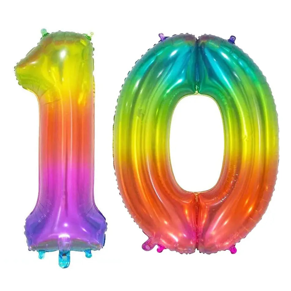 Giant Number 10 Foil Balloons - Rainbow – Build a Birthday NZ
