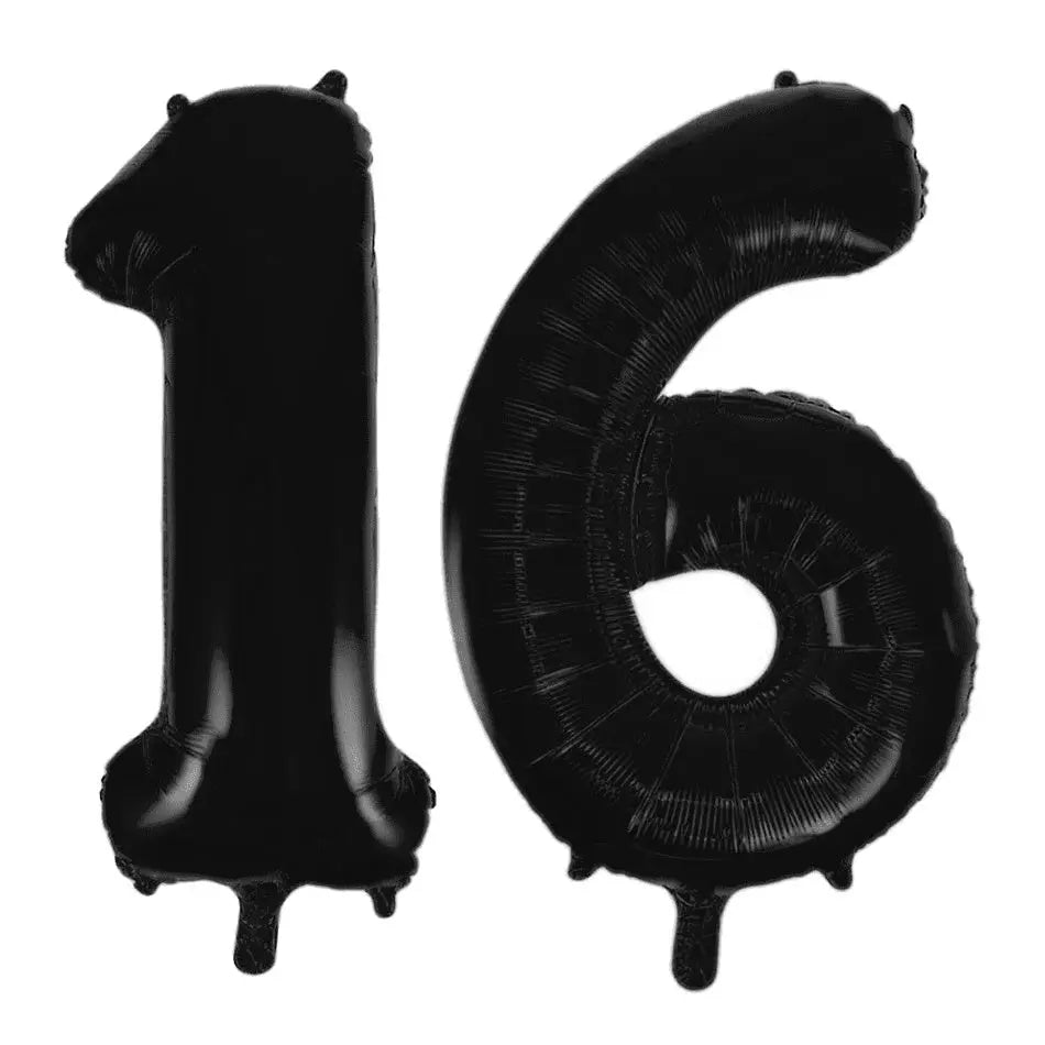 Giant Number 16 Foil Balloons - Black – Build a Birthday NZ