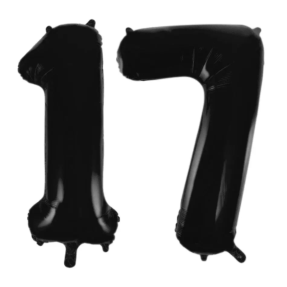 Giant Number 17 Foil Balloons - Black – Build a Birthday NZ