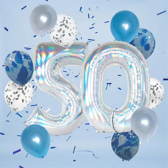 Blue Metallic 50th Birthday Balloon Pack NZ – Build a Birthday NZ