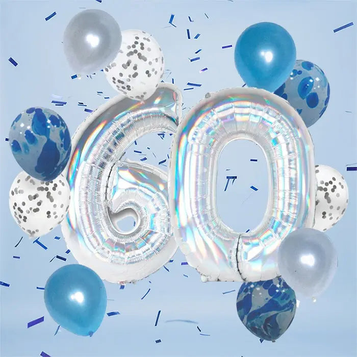 Blue Metallic 60th Birthday Balloon Pack NZ – Build a Birthday NZ