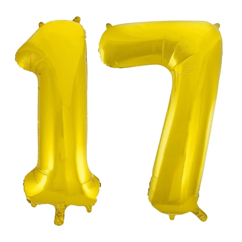 Giant Number 17 Foil Balloons - Gold – Build a Birthday NZ