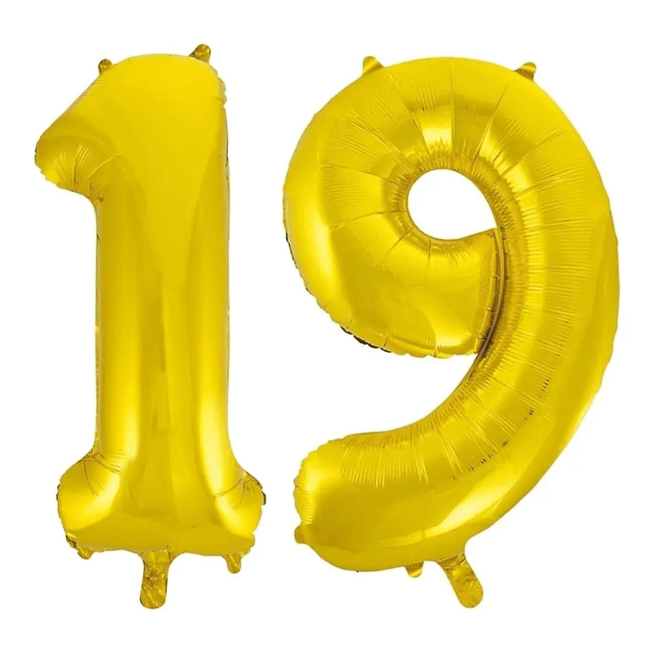 Giant Number 19 Foil Balloons - Gold – Build a Birthday NZ