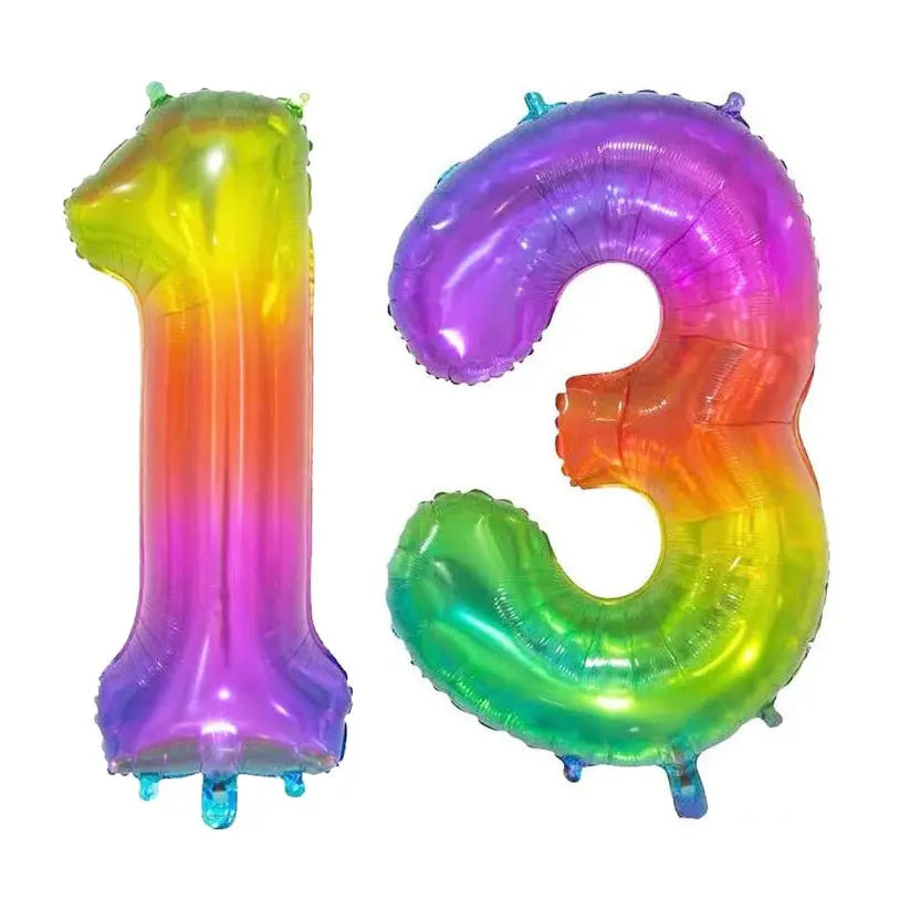 Giant Number 13 Foil Balloons - Rainbow – Build a Birthday NZ