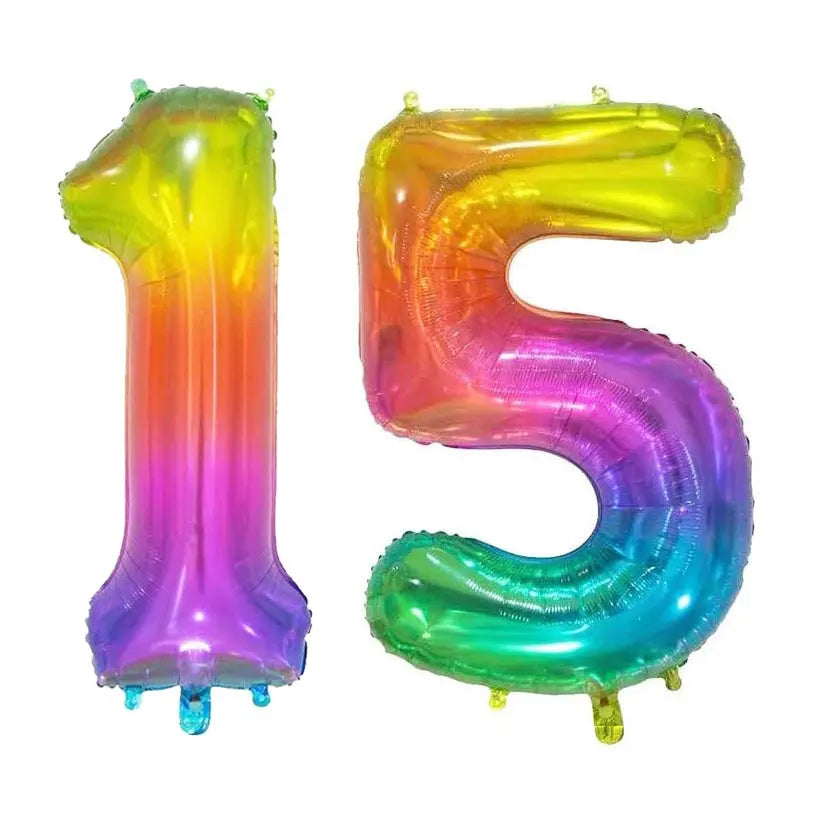 Giant Number 15 Foil Balloons - Rainbow – Build a Birthday NZ
