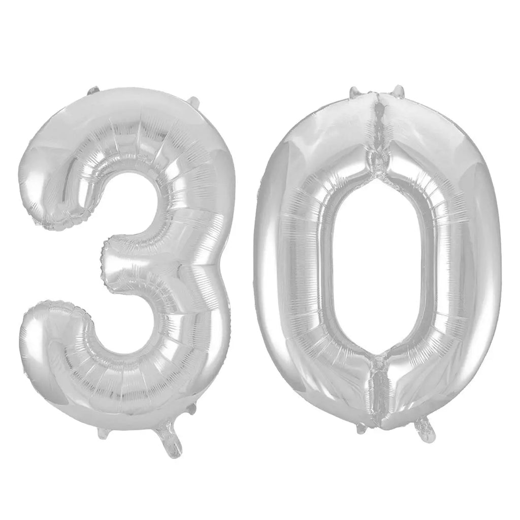 Giant Number 30 Foil Balloons - Silver – Build a Birthday NZ
